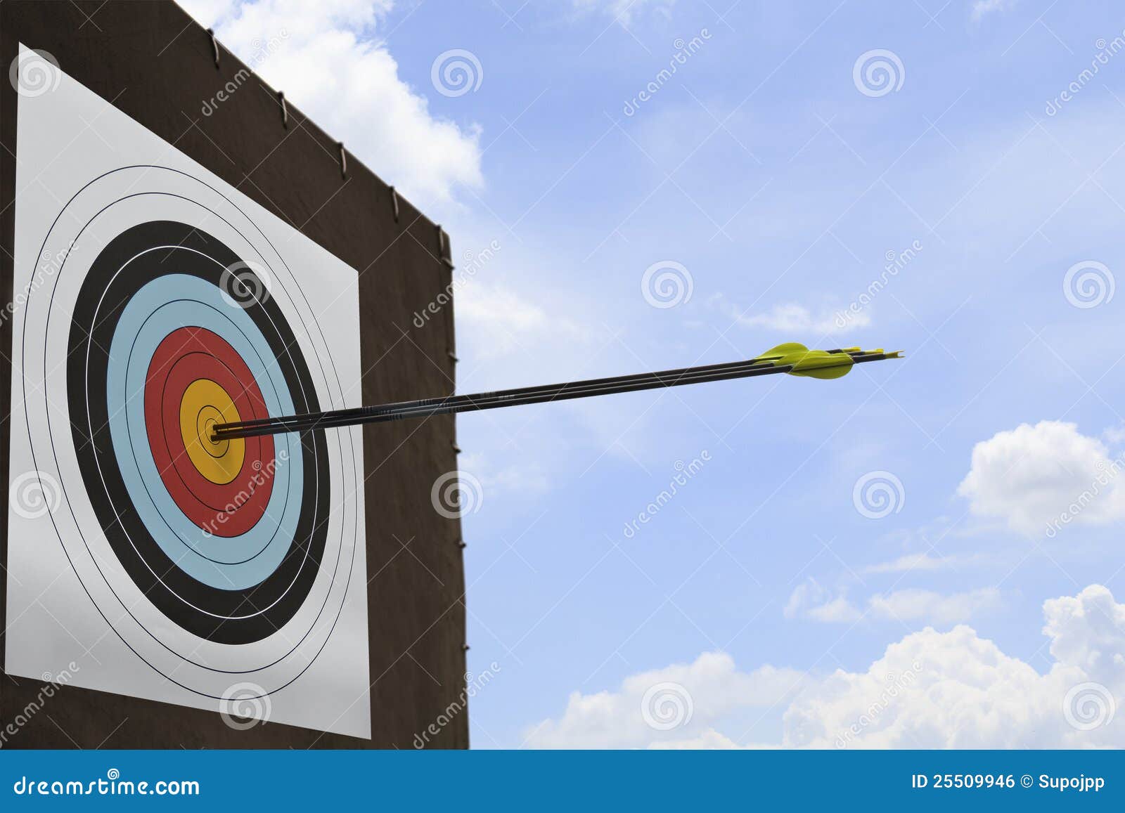 Three Arrows Hit an Archery Target. Stock Photo - Image of play, center ...