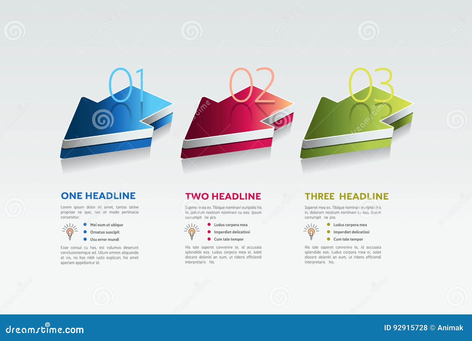 Three Arrows. 3 Steps Diagram, Elements, Charts, Infographics. Vector ...