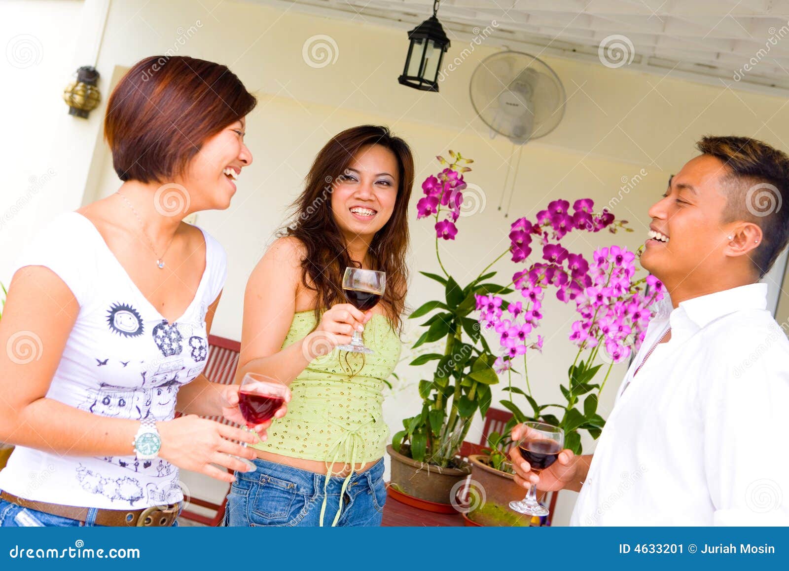 Three Asian Friends Socializing Stock Image - Image of outdoor, discuss ...