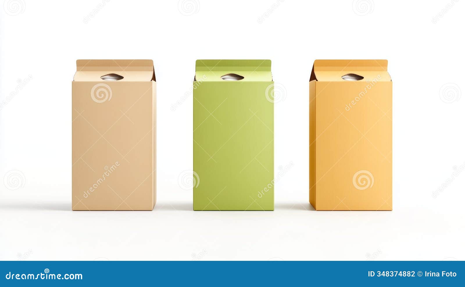 Three Assorted Beverage Carton Packagings in Various Colors Presented on a White Background ...