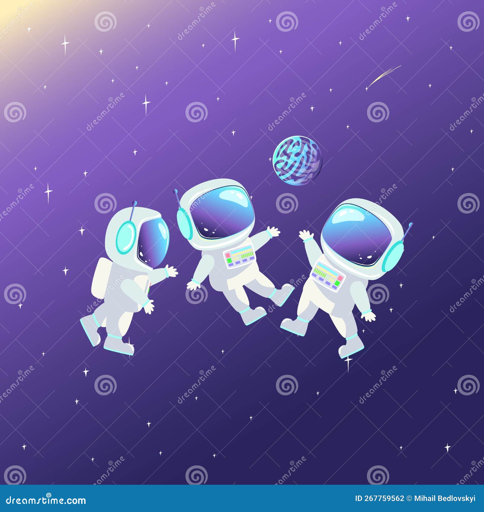 Three Astronauts Wearing Space Suits Walk Standing Surface. Generative ...