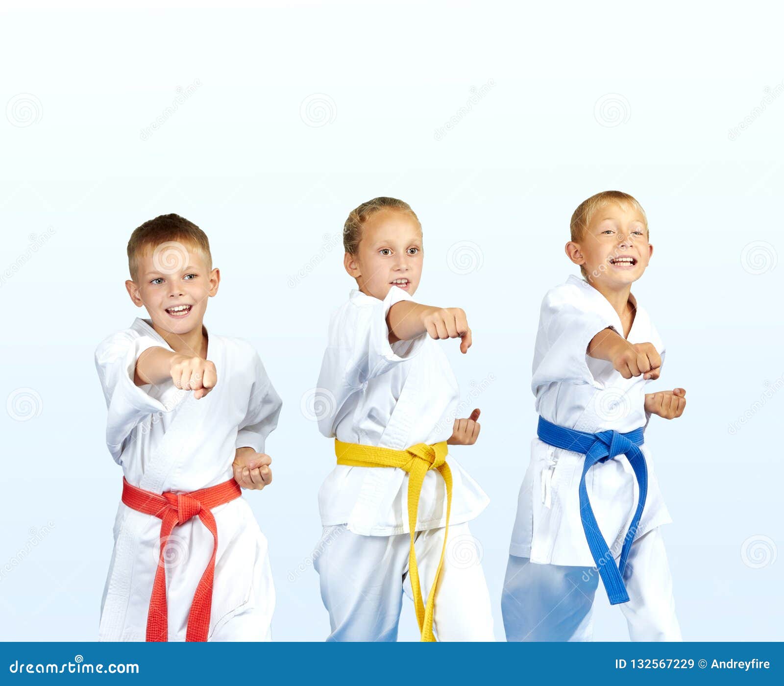 Three Athletes are Beating Punch Arm Stock Image - Image of tsuki, blue ...