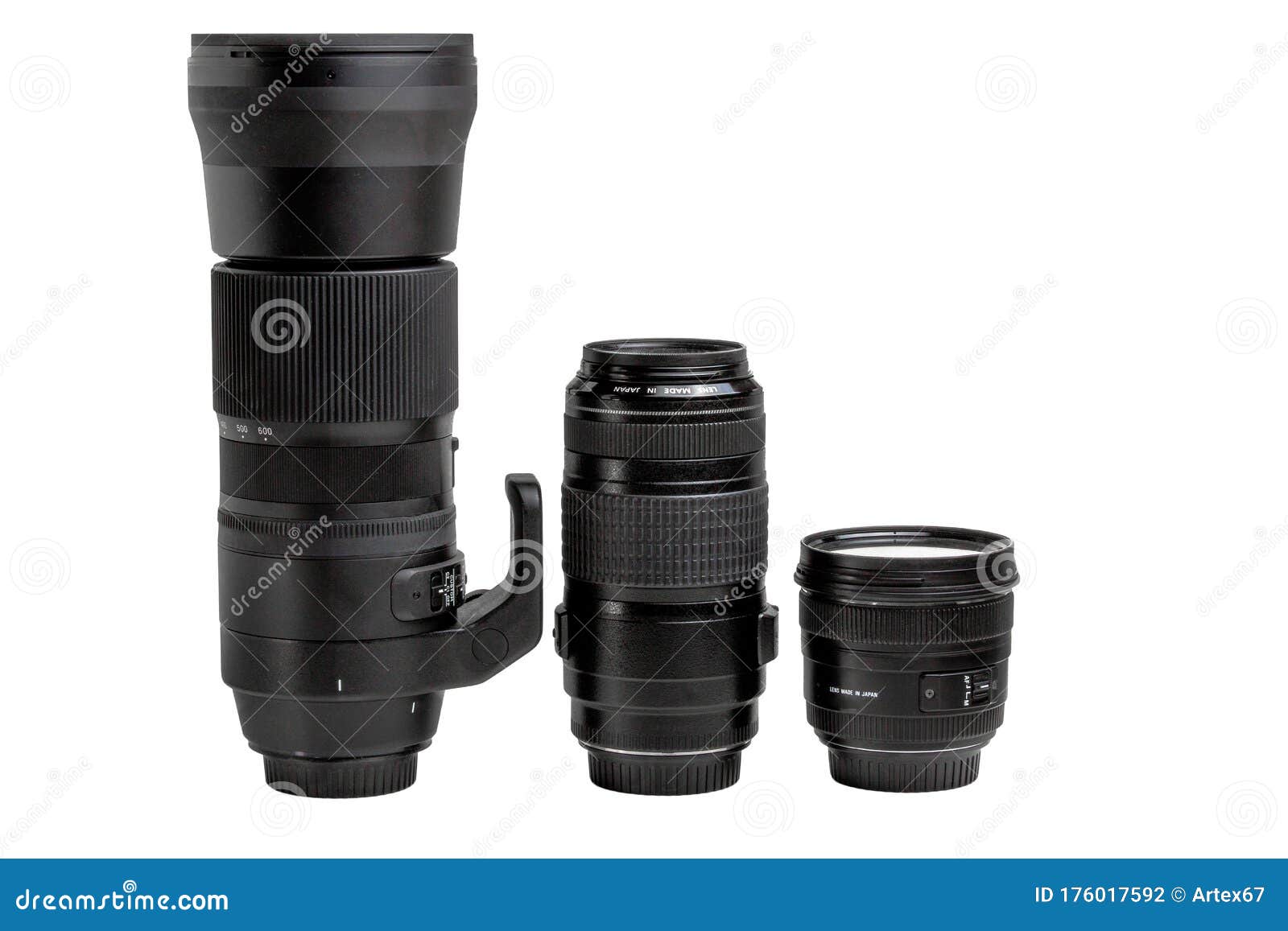 Three Auto Focus Lenses.for the Camera on a White Background Stock ...