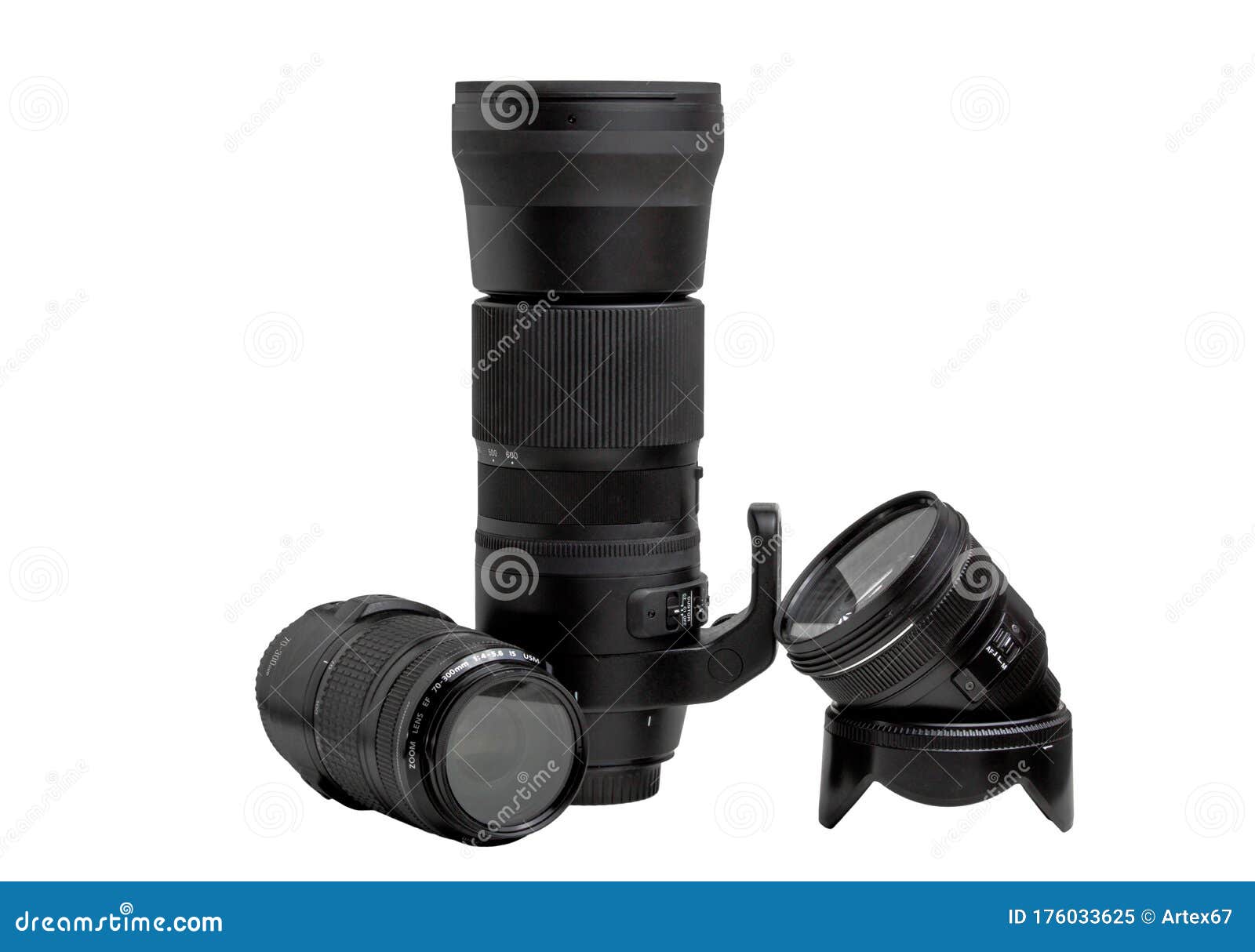 Three Auto Focus Lenses.for the Camera on a White Background Stock ...