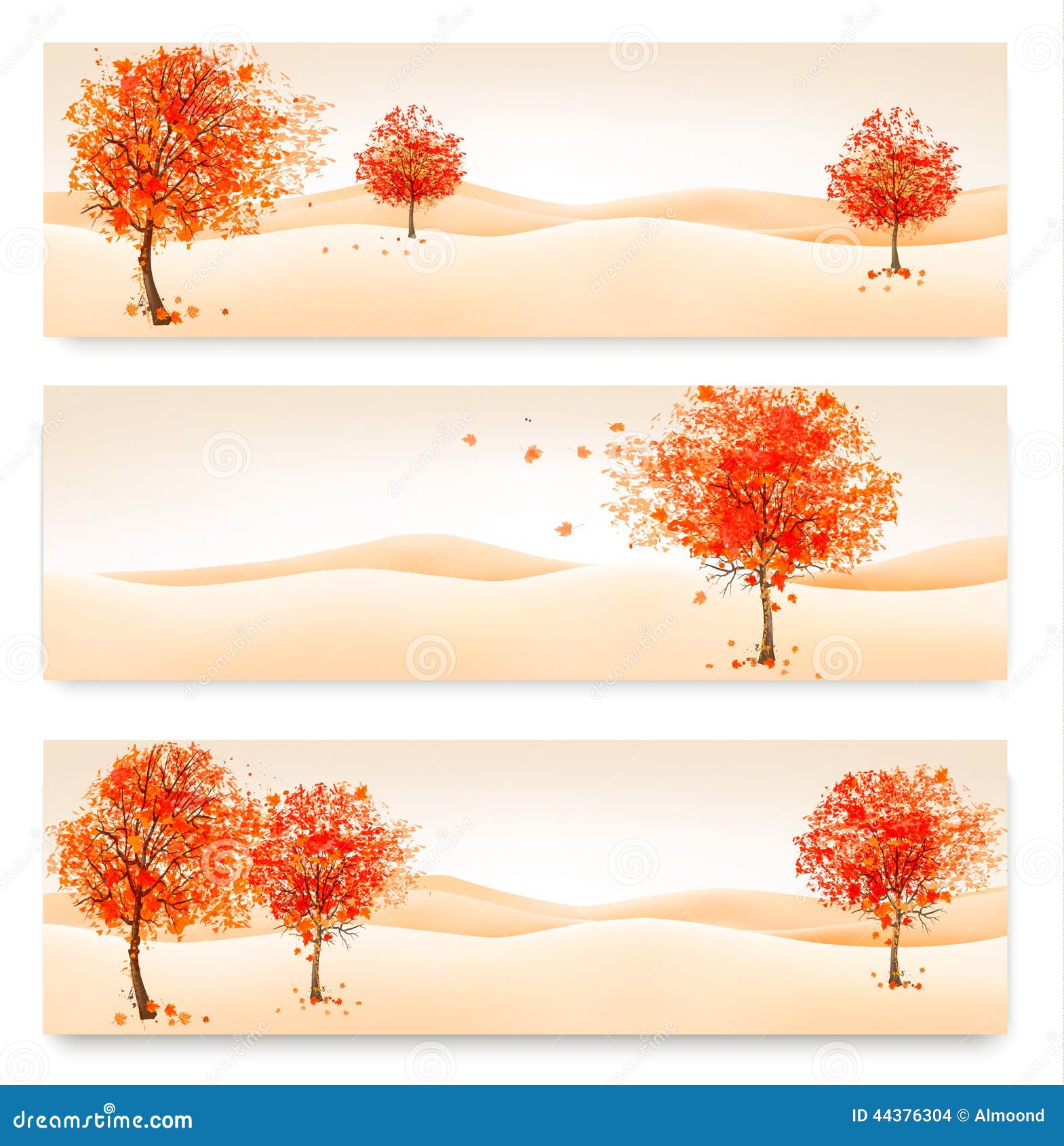 Three Autumn Abstract Banners with Colorful Leaves and Trees. Stock ...