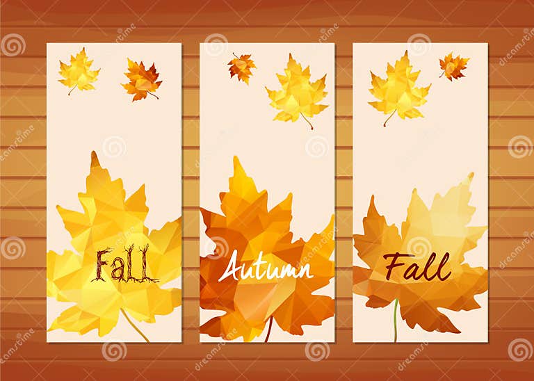 Three Autumn Banners with Maple Leaf in Triangular Style Stock Vector ...
