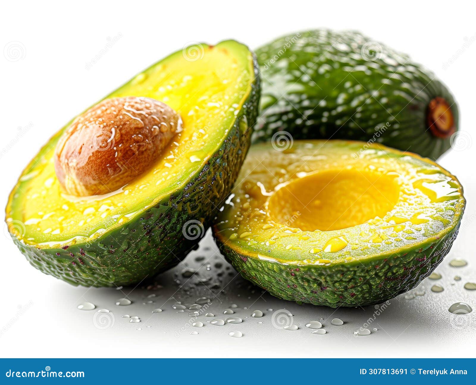 Three Avocados Sitting Next To Each Other on a White Surface. Stock ...