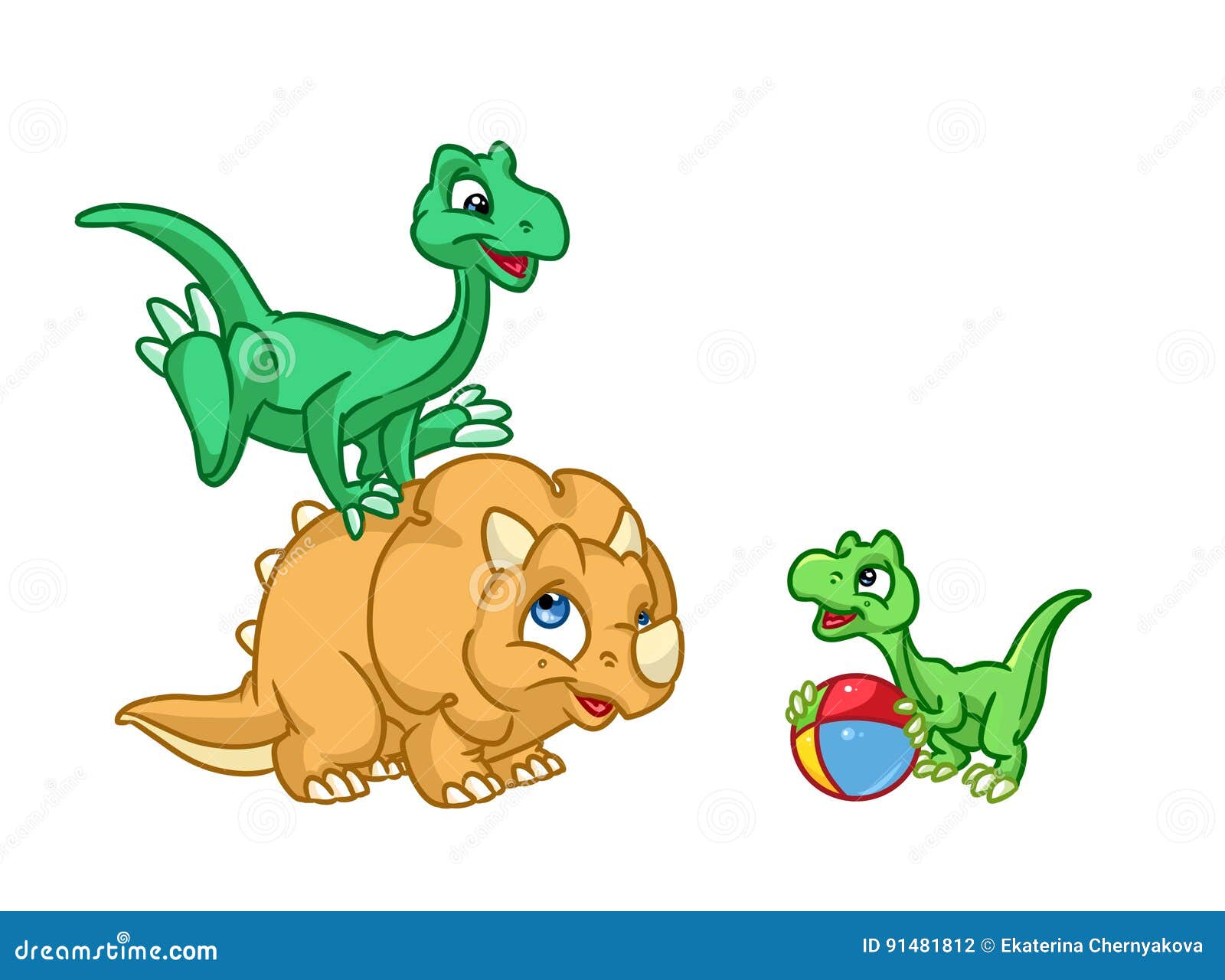Three Baby Dinosaurs Play Cartoon Stock Illustration - Illustration of ...