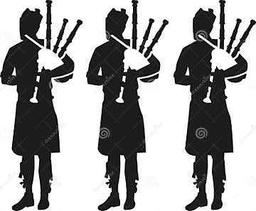 Three Bagpipe Player Silhouettes Stock Vector - Illustration of symbol ...
