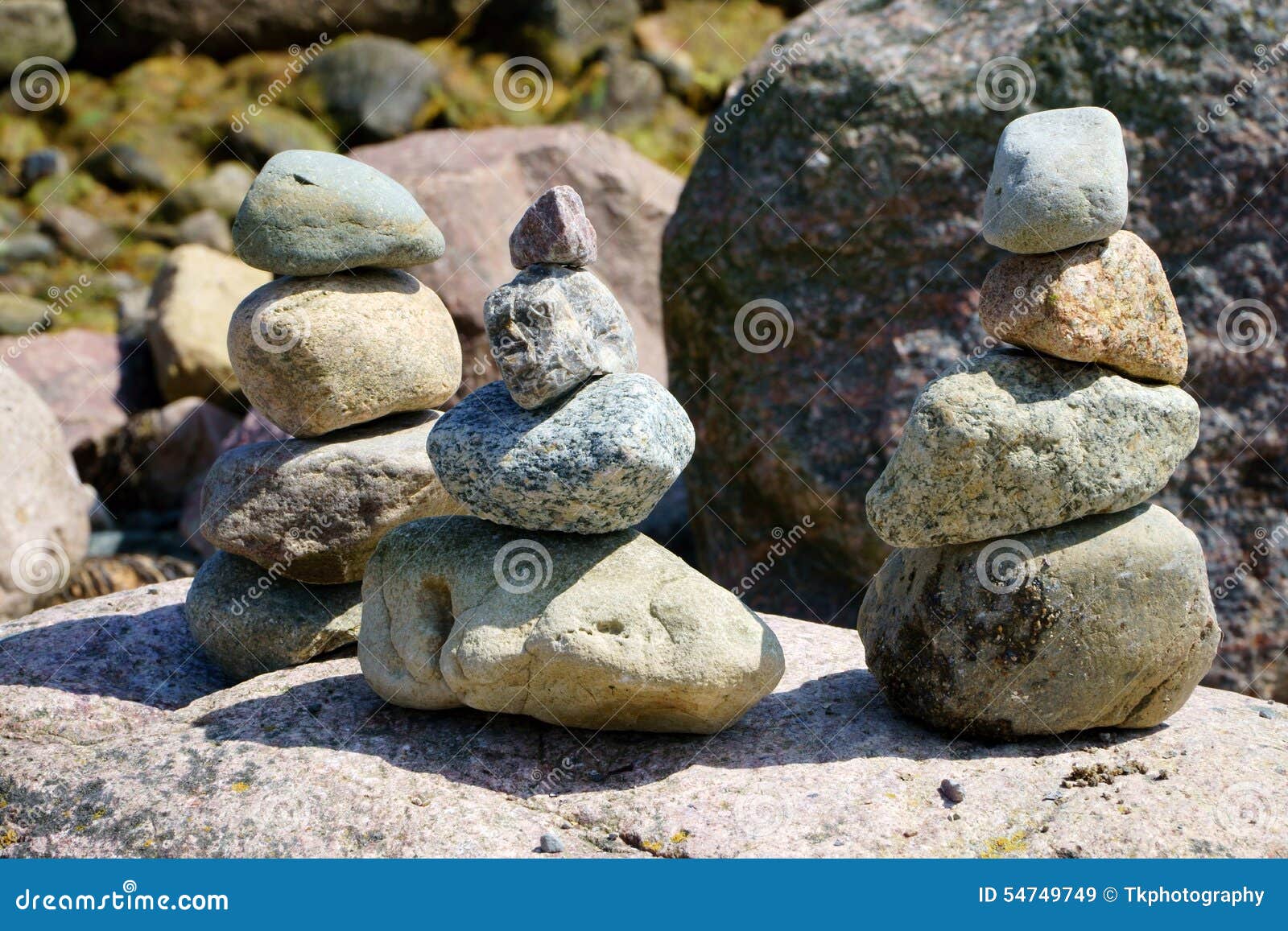 Three Balanced Stacks of Pebble Stones Stock Image - Image of simple ...