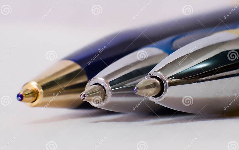 Three Ball Point Pens Heads Stock Photo - Image of secretary, report ...