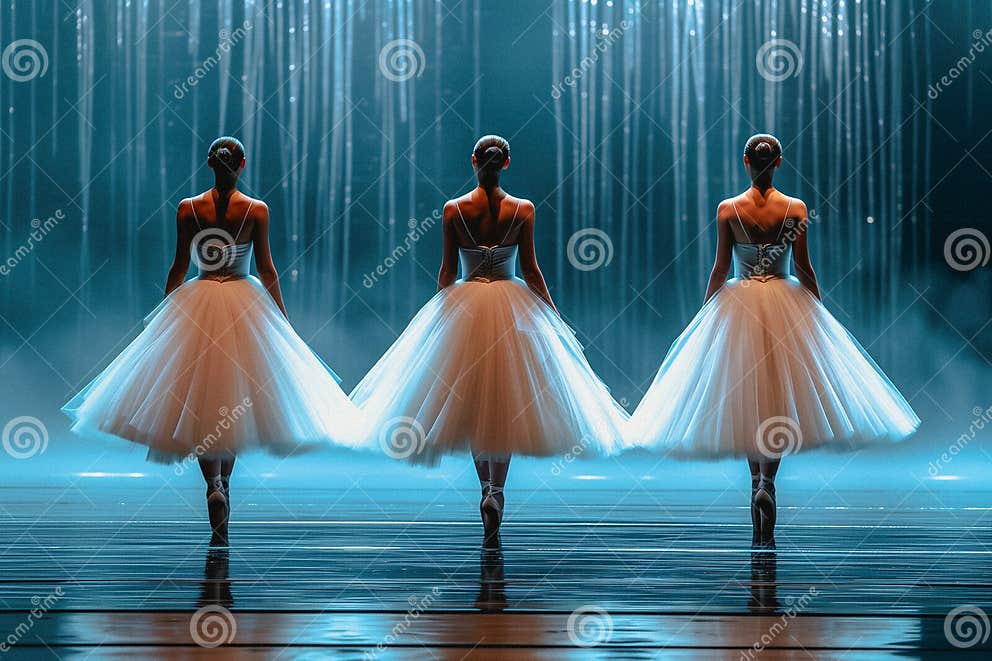 Three Ballet Dancers on Stage Stock Image - Image of dance, leaps ...