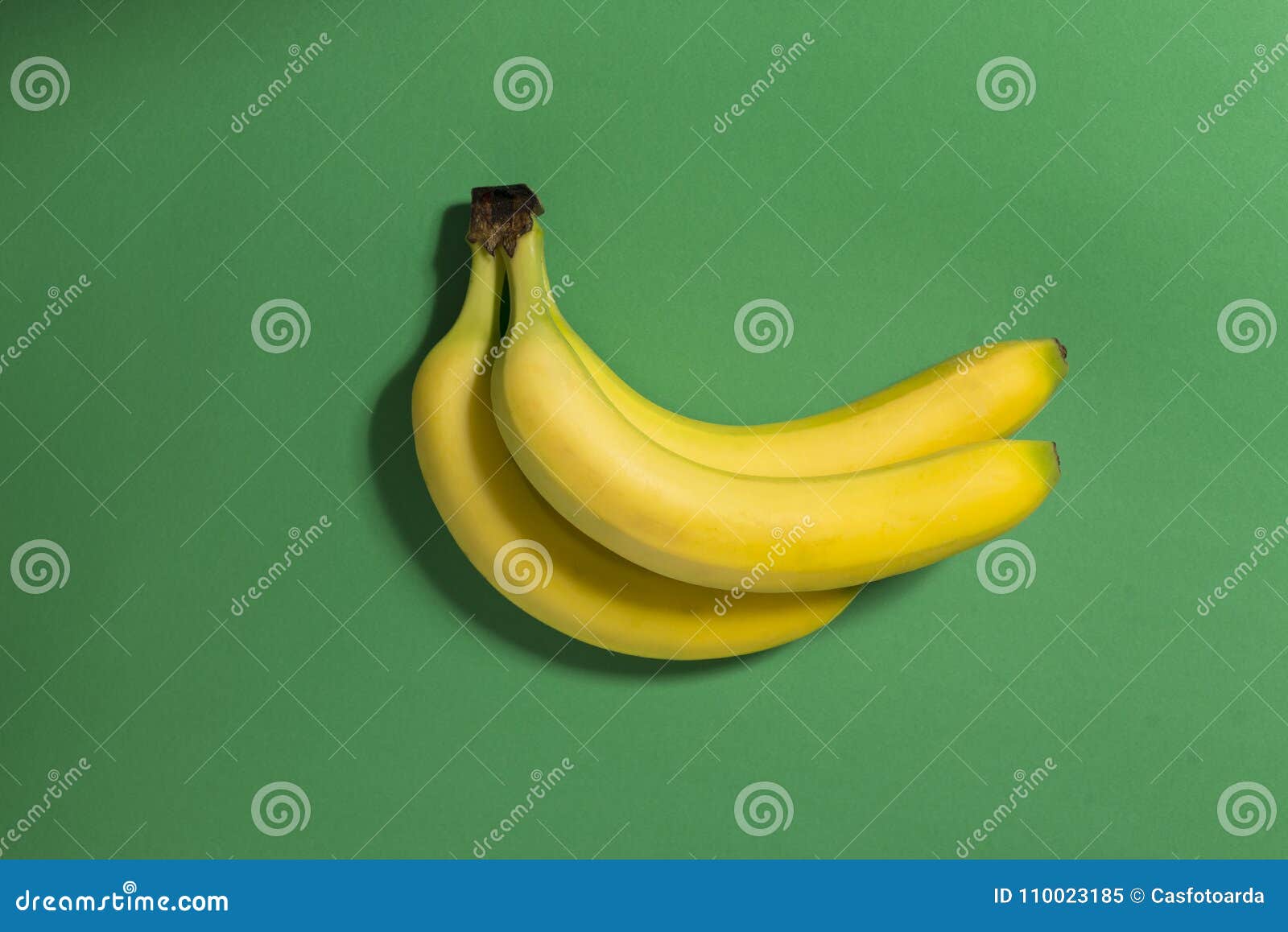 Three Bananas on a Green Background. Stock Image - Image of refreshment ...