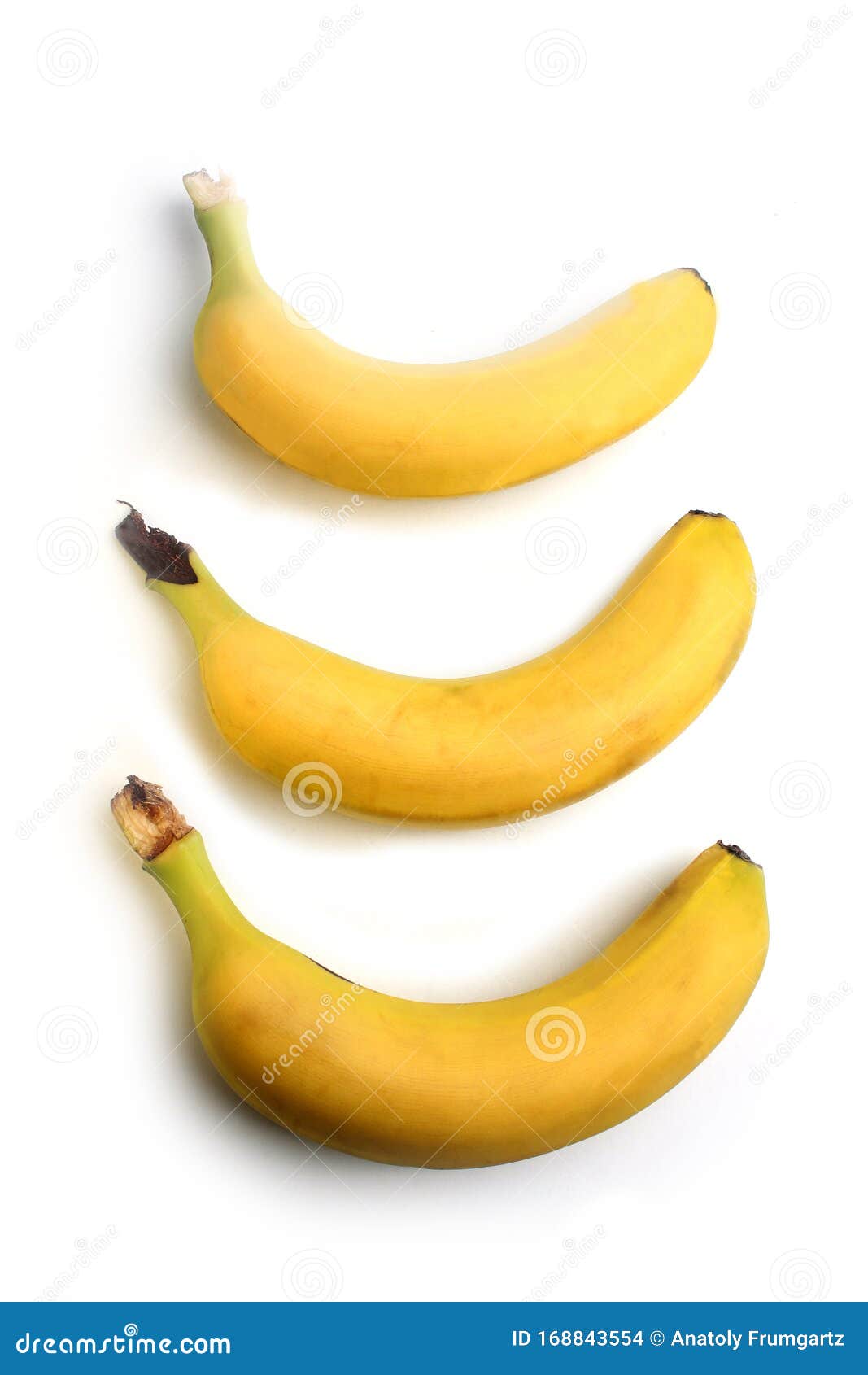 Three Bananas Isolated on White Background Flat Lay Stock Photo - Image ...
