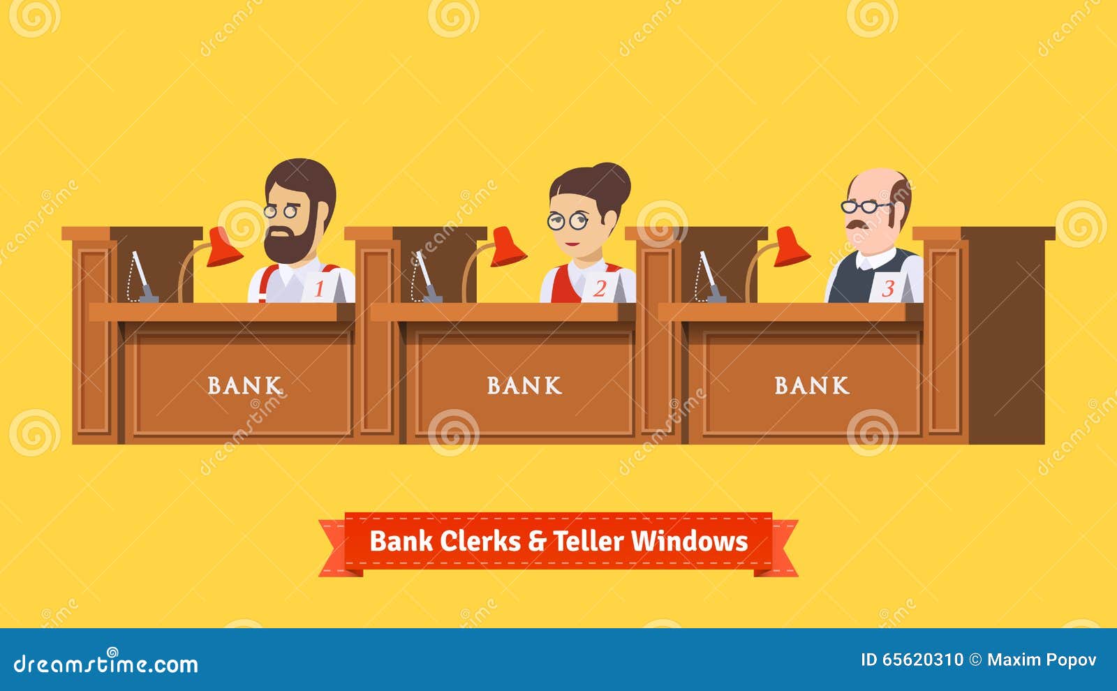 Three bank clerks at work stock vector. Illustration of bald - 65620310