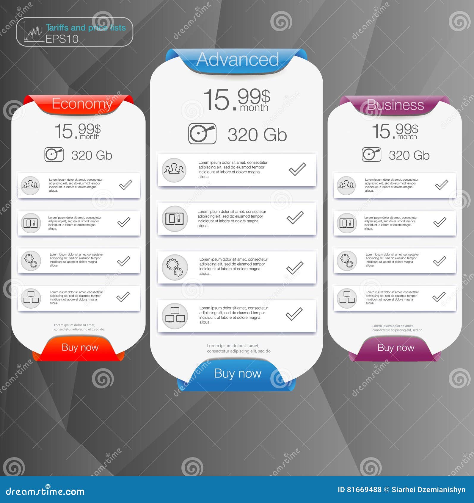 Interface For The Site. UI UX Vector Banner For Web App. Pricing Table ...