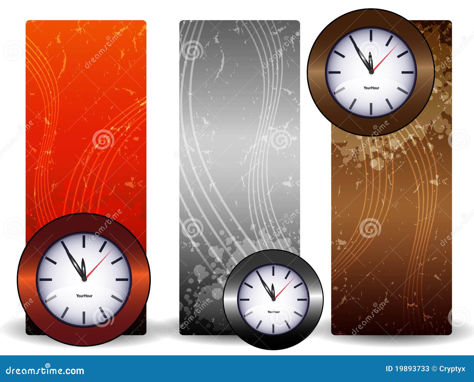 Three banners with clock stock illustration. Illustration of isolated ...