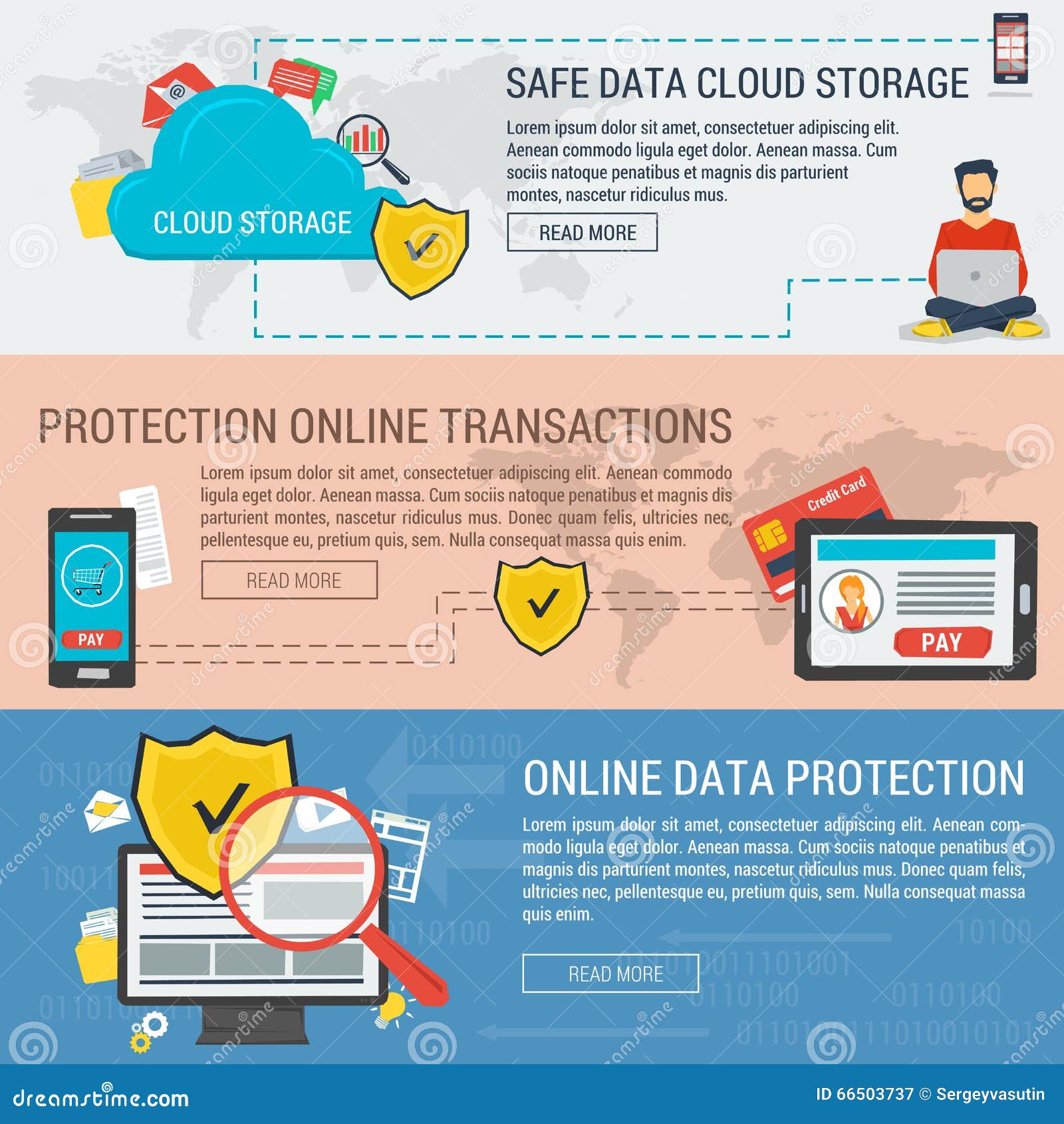 Three Banners Data Protection Stock Illustration - Illustration of ...