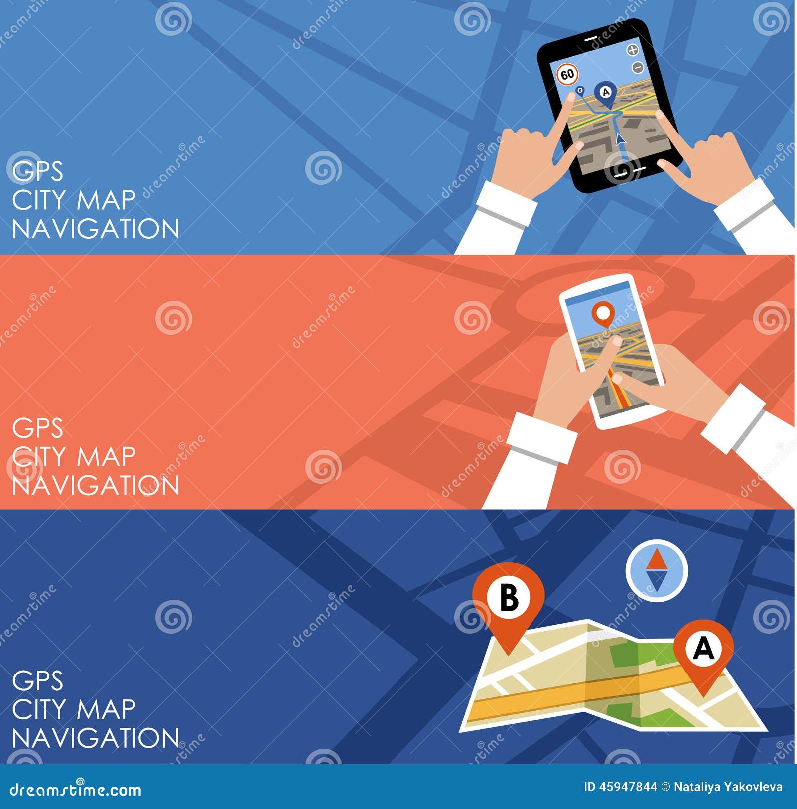 Three Banners with GPS. Navigation. Stock Vector - Illustration of ...