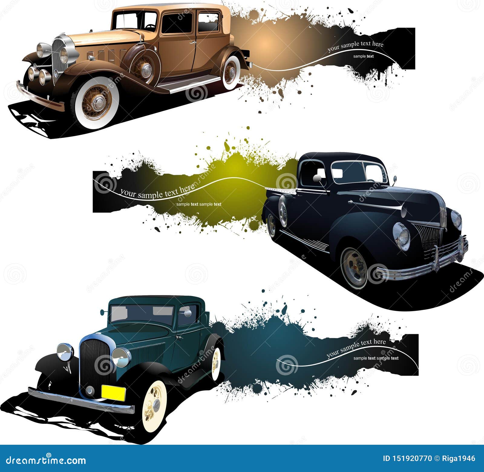 Three Banners with Old Car. Stock Vector - Illustration of custom ...