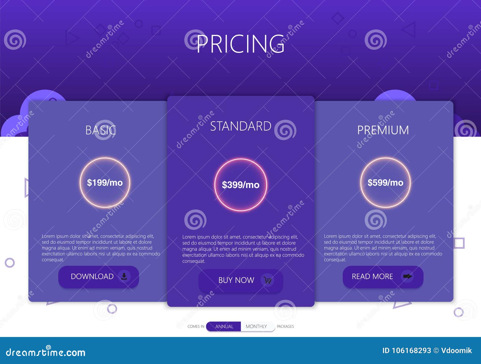 Three Banners. Pricelist, Hosting Plans and Web Design Boxes of Banners ...