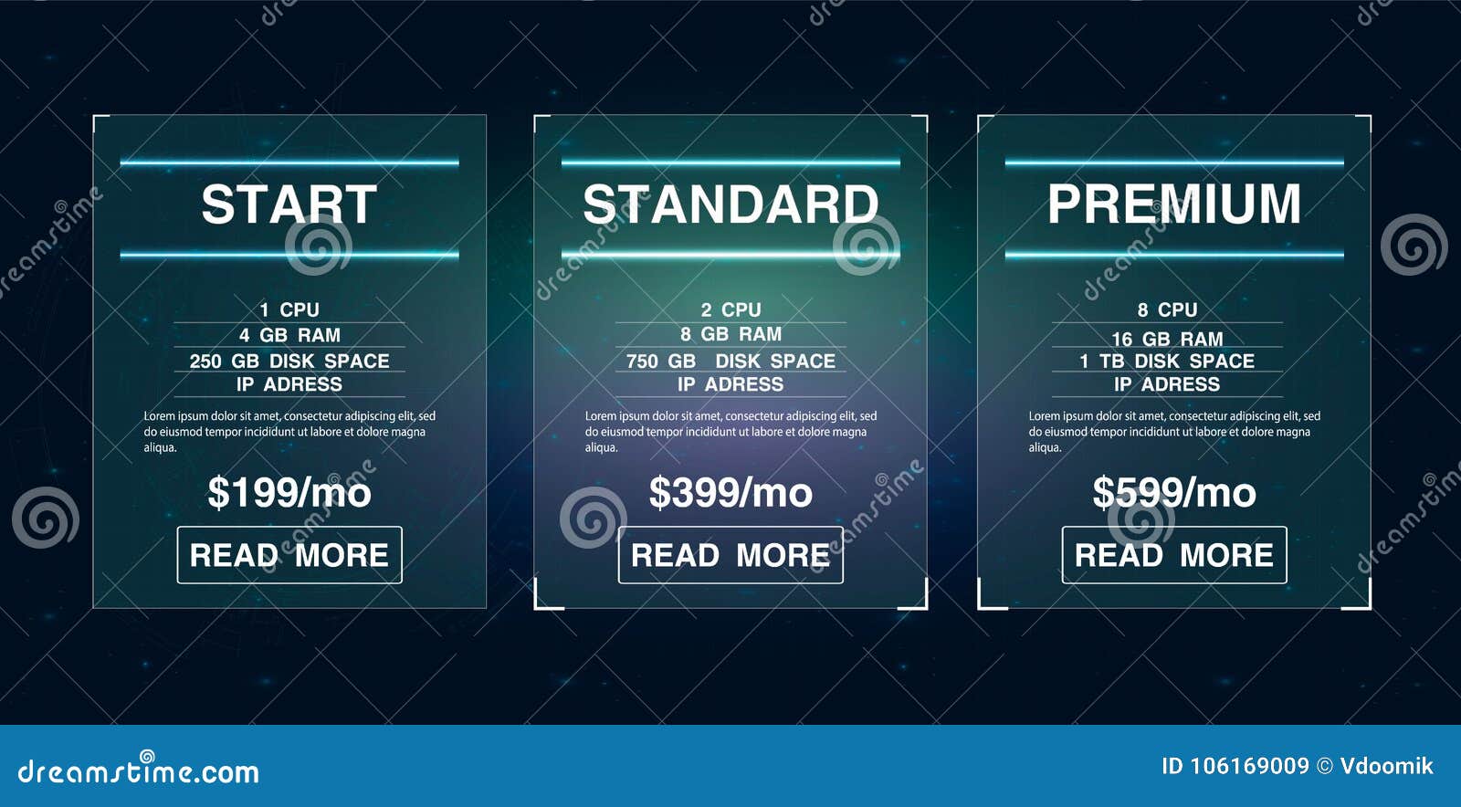 Three Banners. Pricelist, Hosting Plans and Web Design Boxes of Banners ...