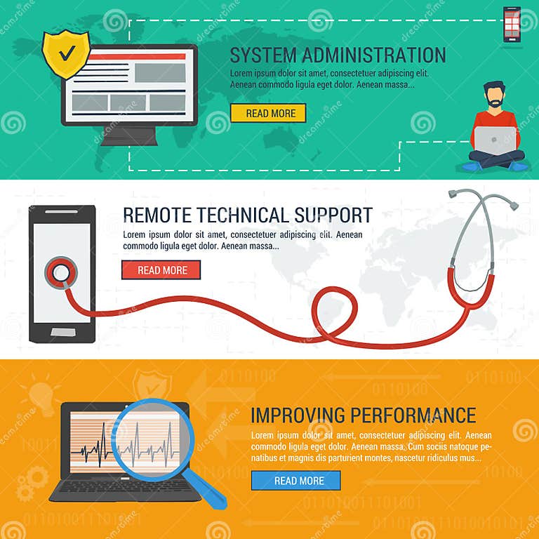 Three Banners - Remote Technical Support Stock Illustration ...