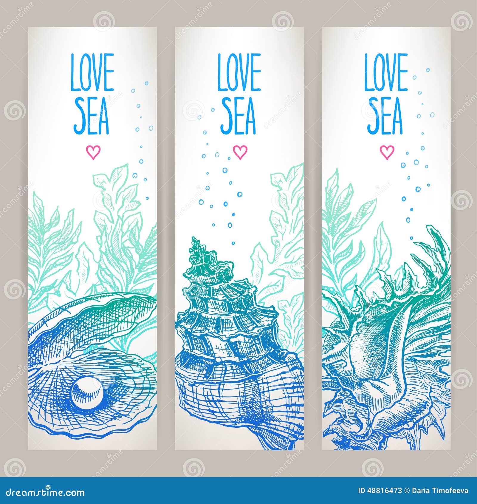 Three banners with shells stock vector. Illustration of card - 48816473