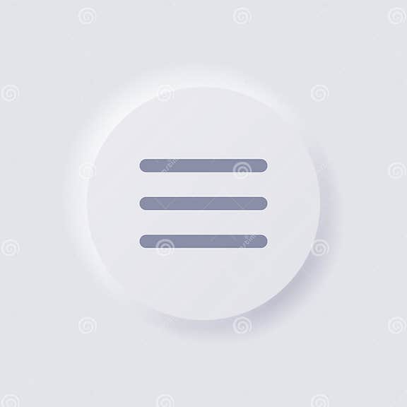 Three Bar Line Menu Icon, White Neumorphism Soft UI Design. Stock ...