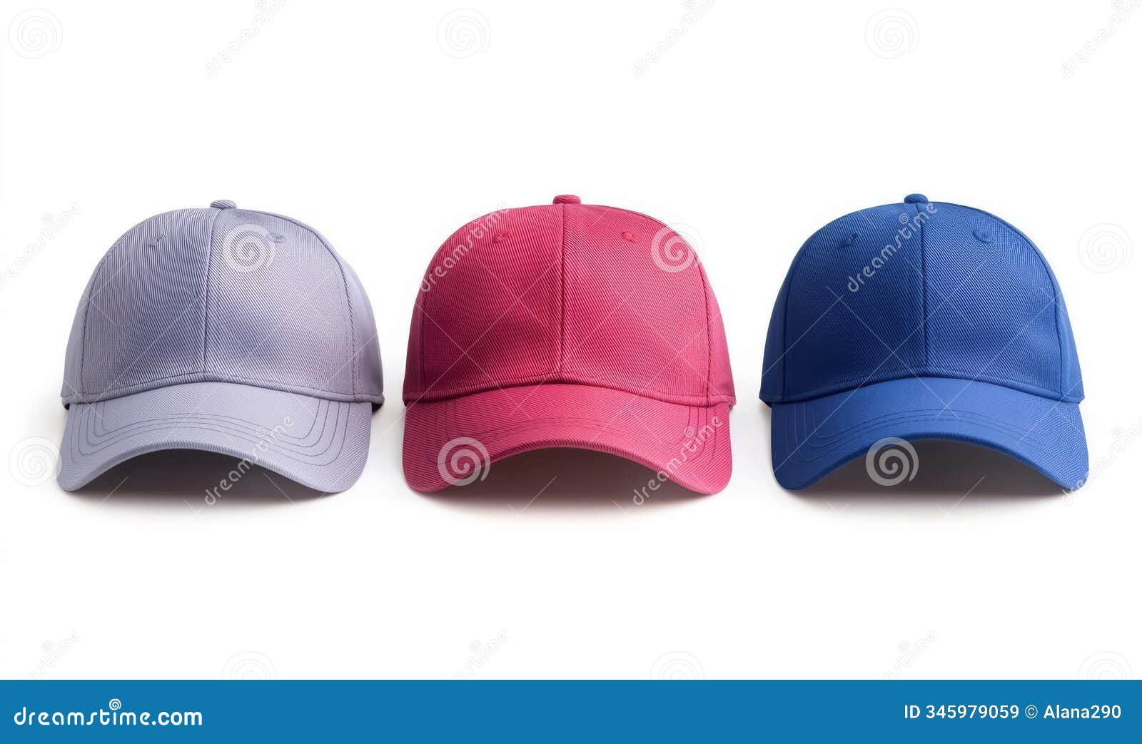 Three Baseball Caps in Different Colors on White Background Stock ...