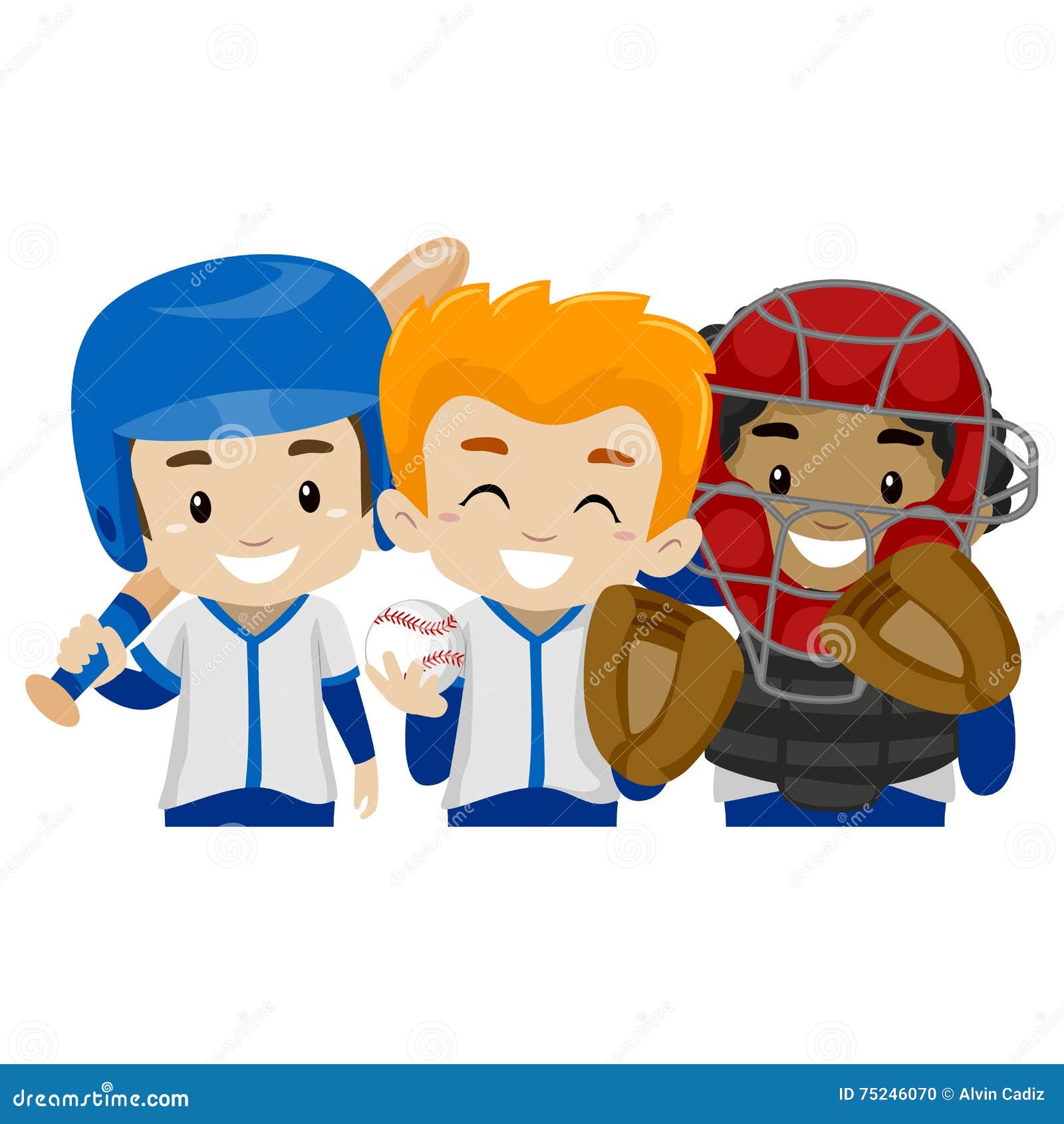 Three Baseball Player Kids stock vector. Illustration of friends - 75246070