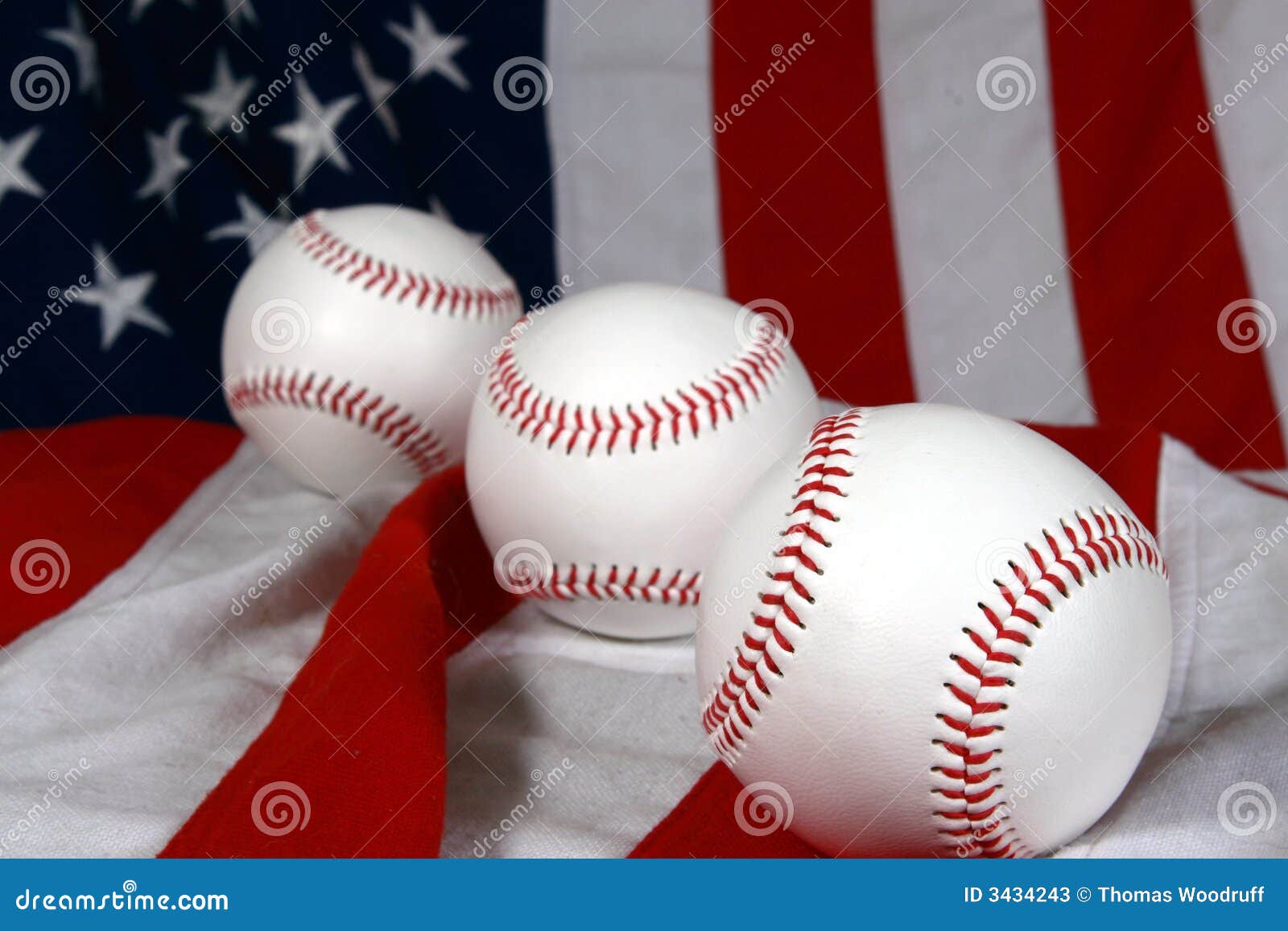Three baseballs and flag stock image. Image of close, field - 3434243