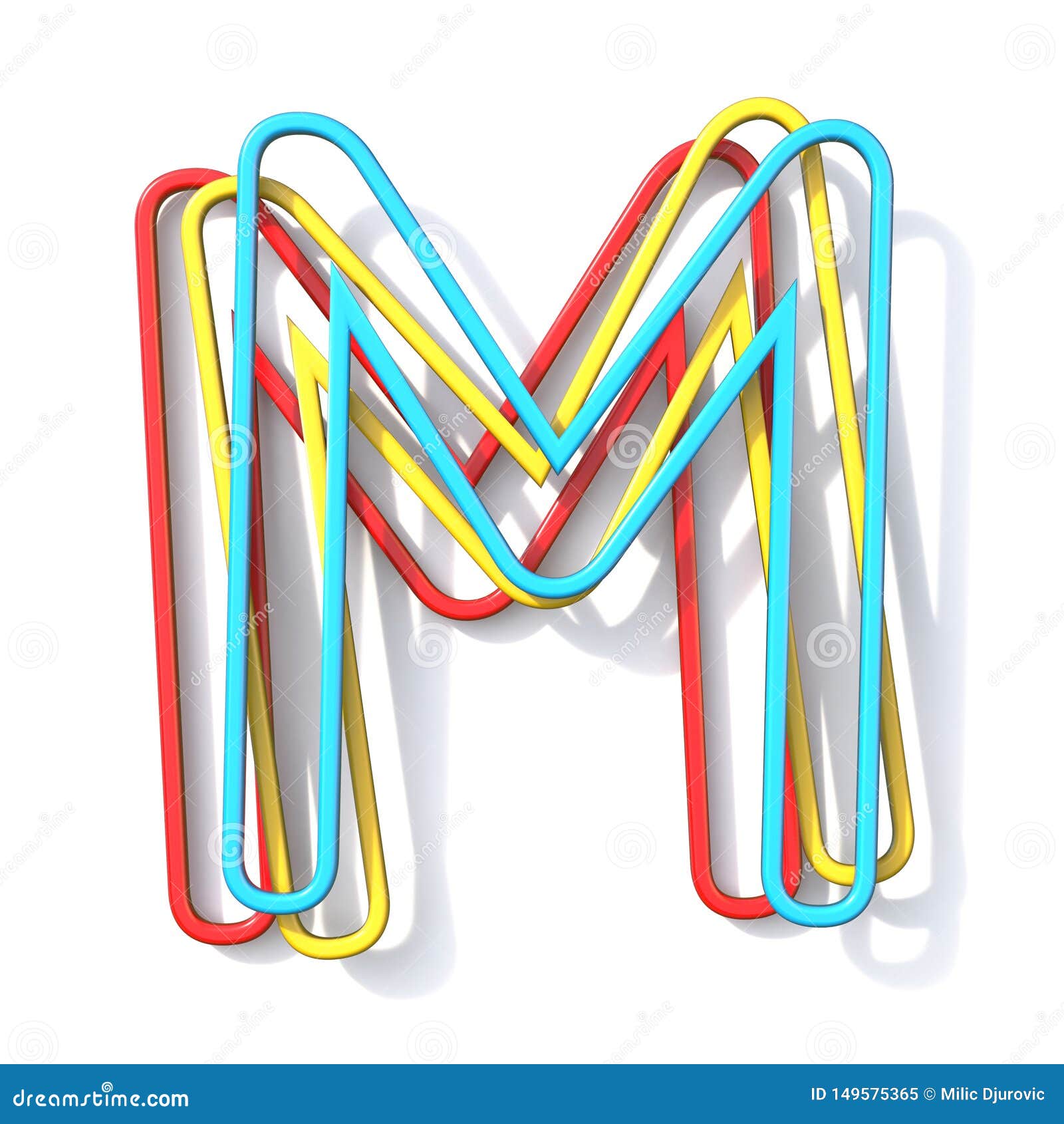 Three Basic Color Wire Font Letter M 3D Stock Illustration ...