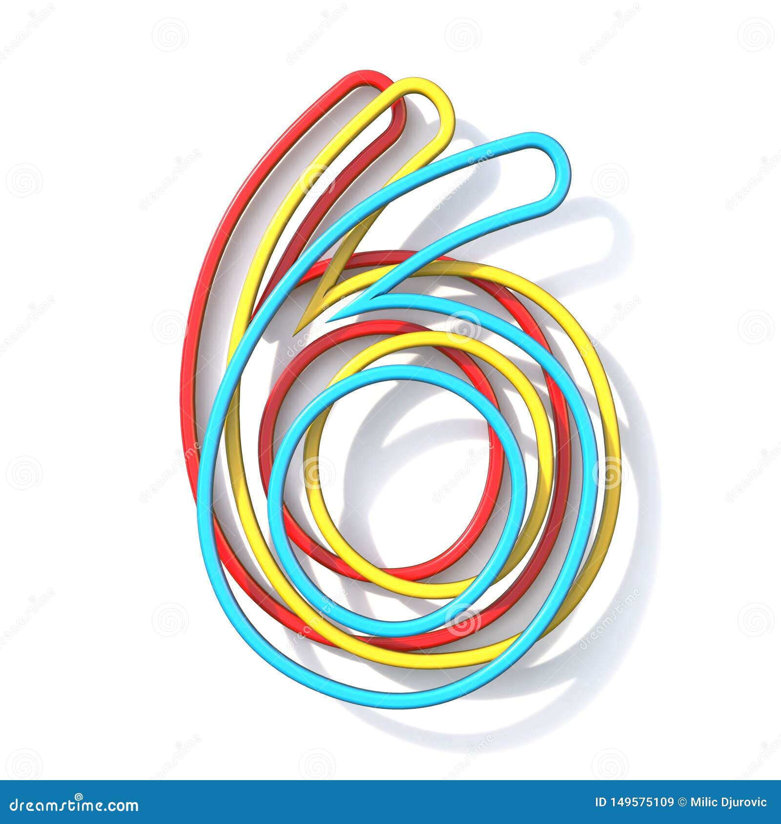 Three Basic Color Wire Font Number 6 SIX 3D Stock Illustration ...