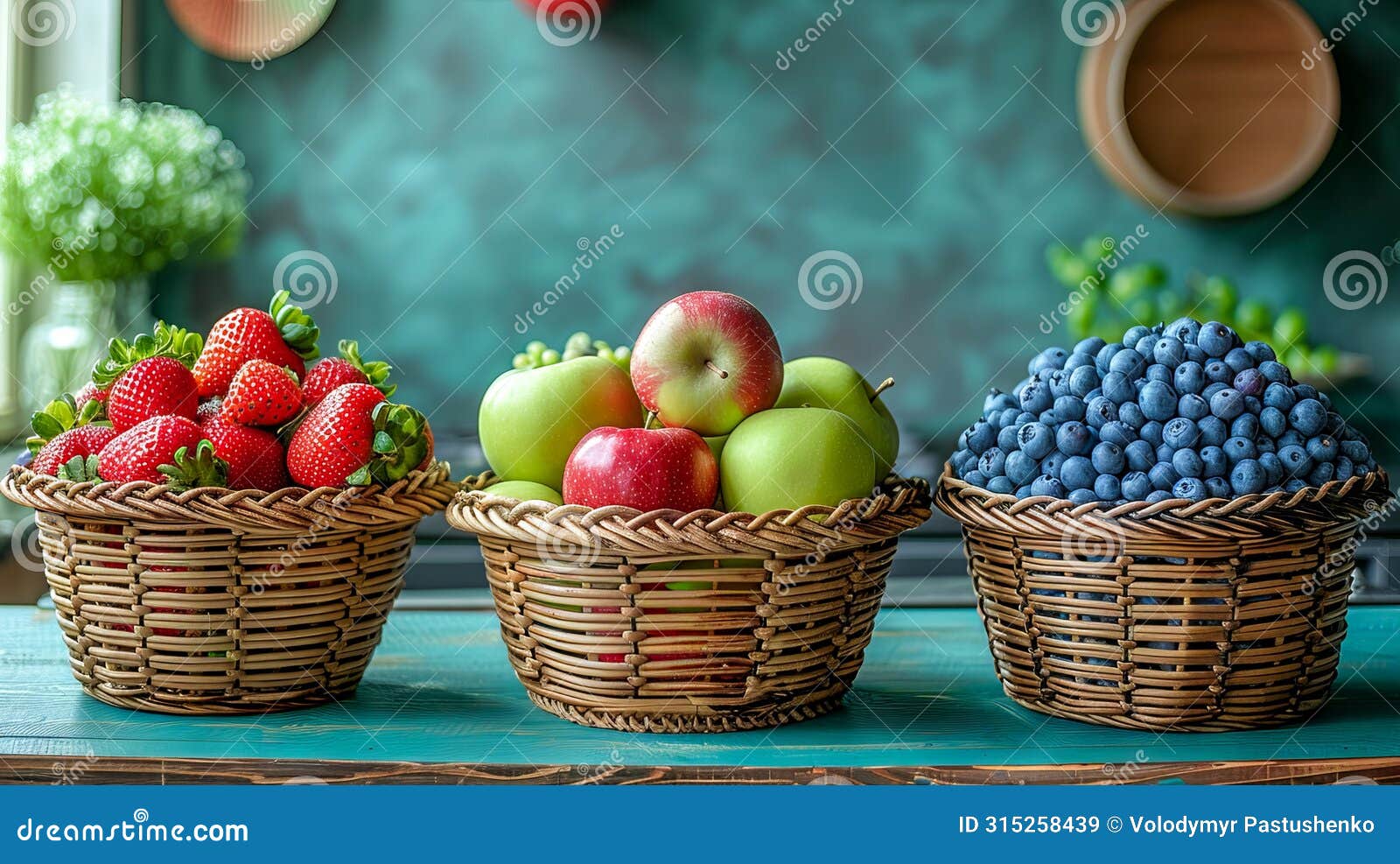 Three Baskets Filled with Different Fruits on a Table Stock Image ...