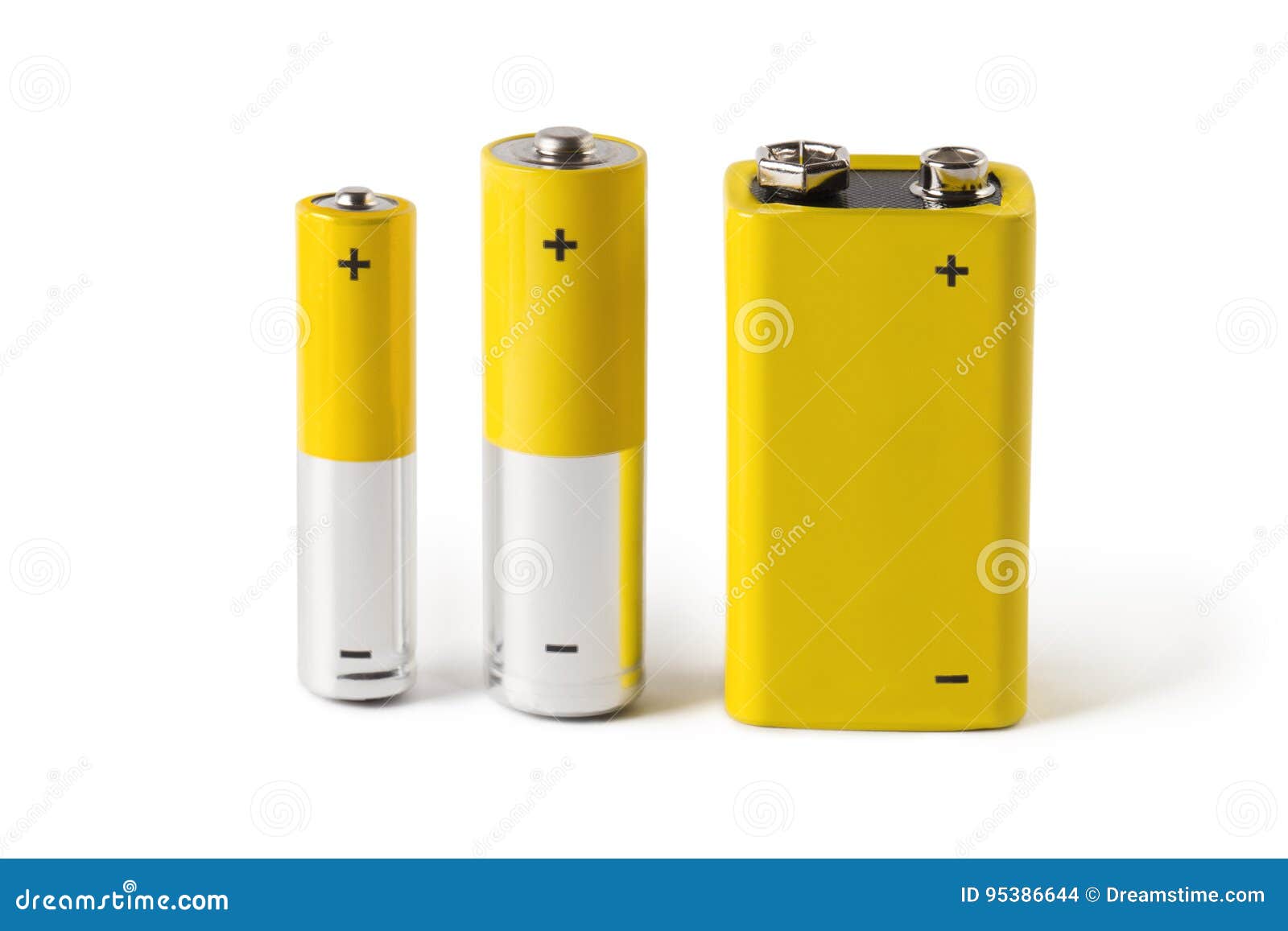 Three Batteries AAA, AA And PP3 On White Isolated Background. Concept ...