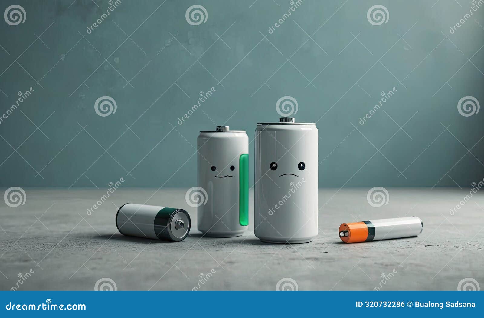 Three Batteries are Shown in a Row, with Two of Them Having Sad Faces ...