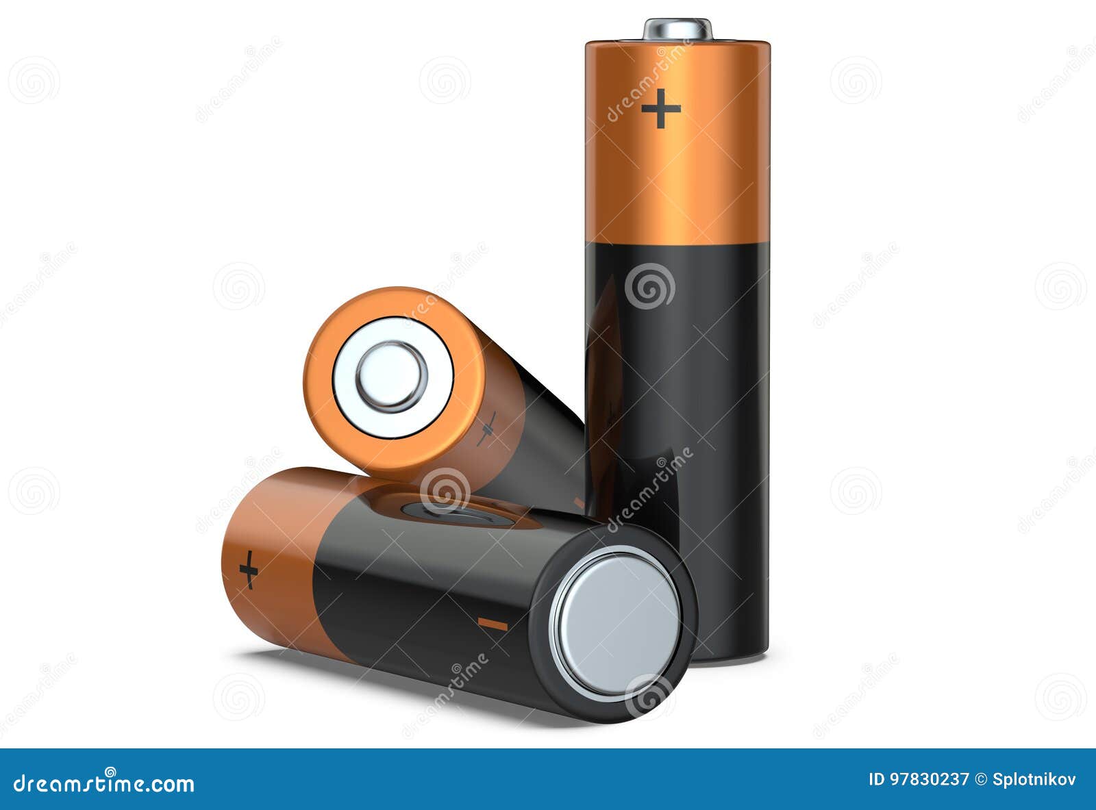 Three Batteries on a White Background, 3D Render Stock Illustration ...
