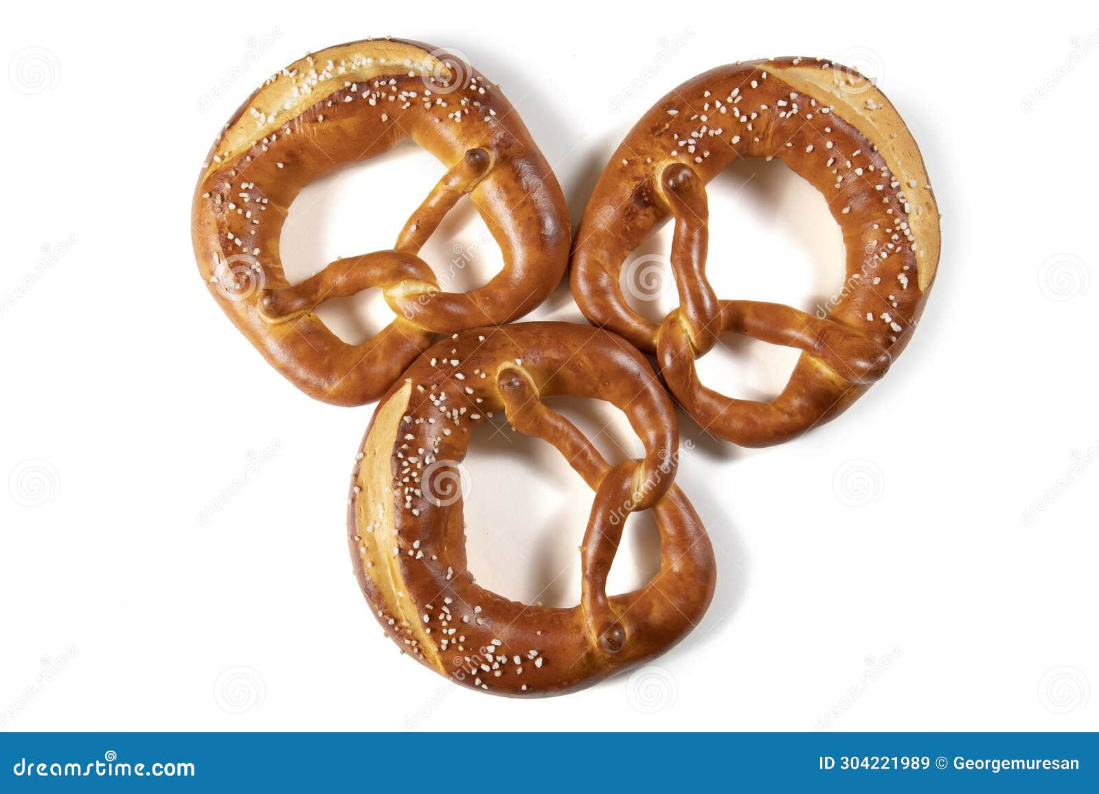 Three Bavarian Pretzel With Salt On White Background Top View Stock Image Image Of Crunchy
