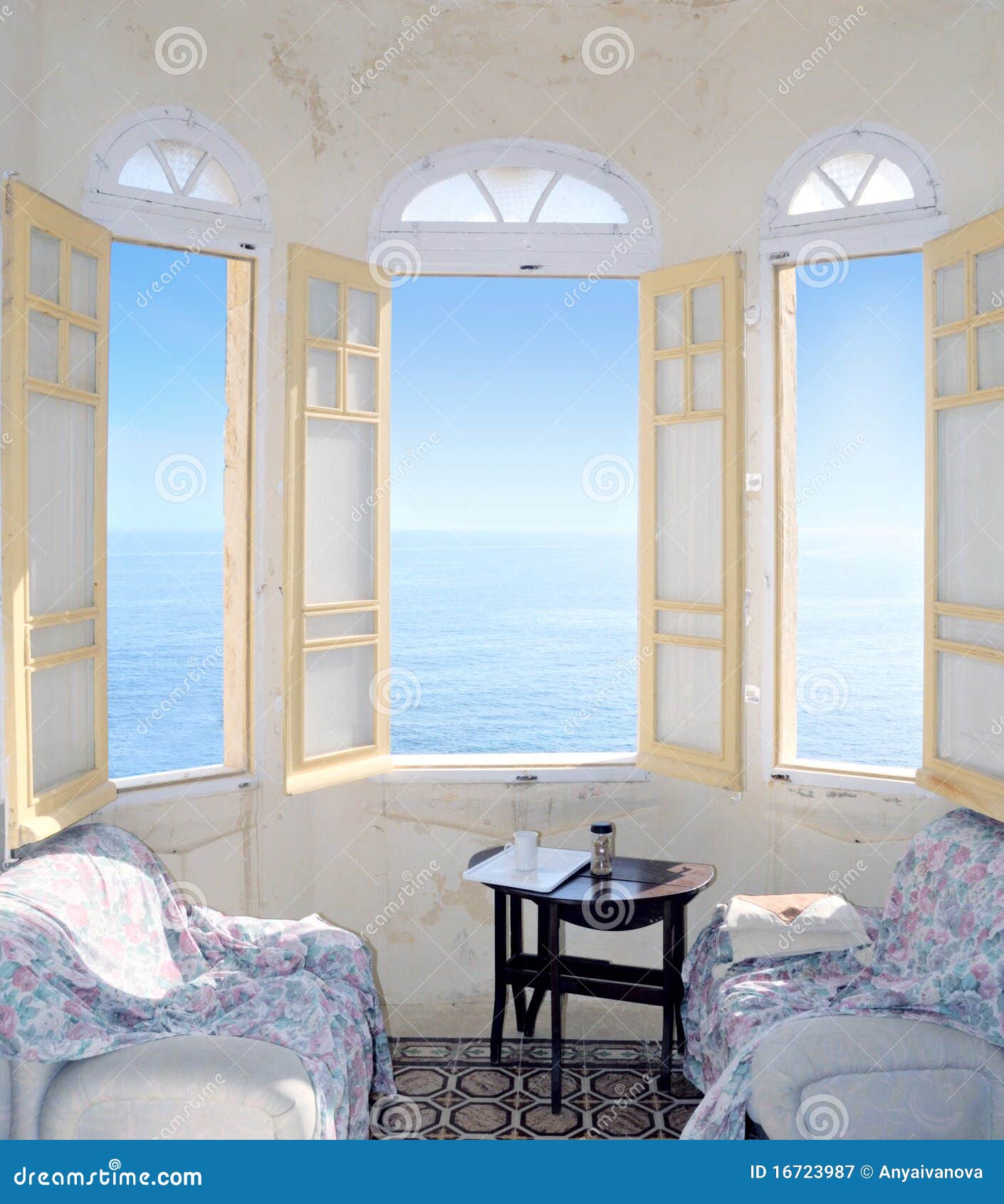 Three Bay Windows Overlooking the Sea. Malta Stock Image - Image of ...