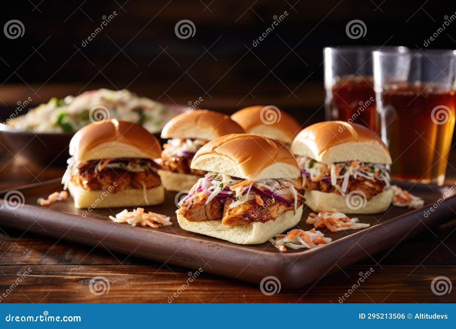 Three Bbq Sliders Lined Up on a Platter Stock Photo - Image of meat ...