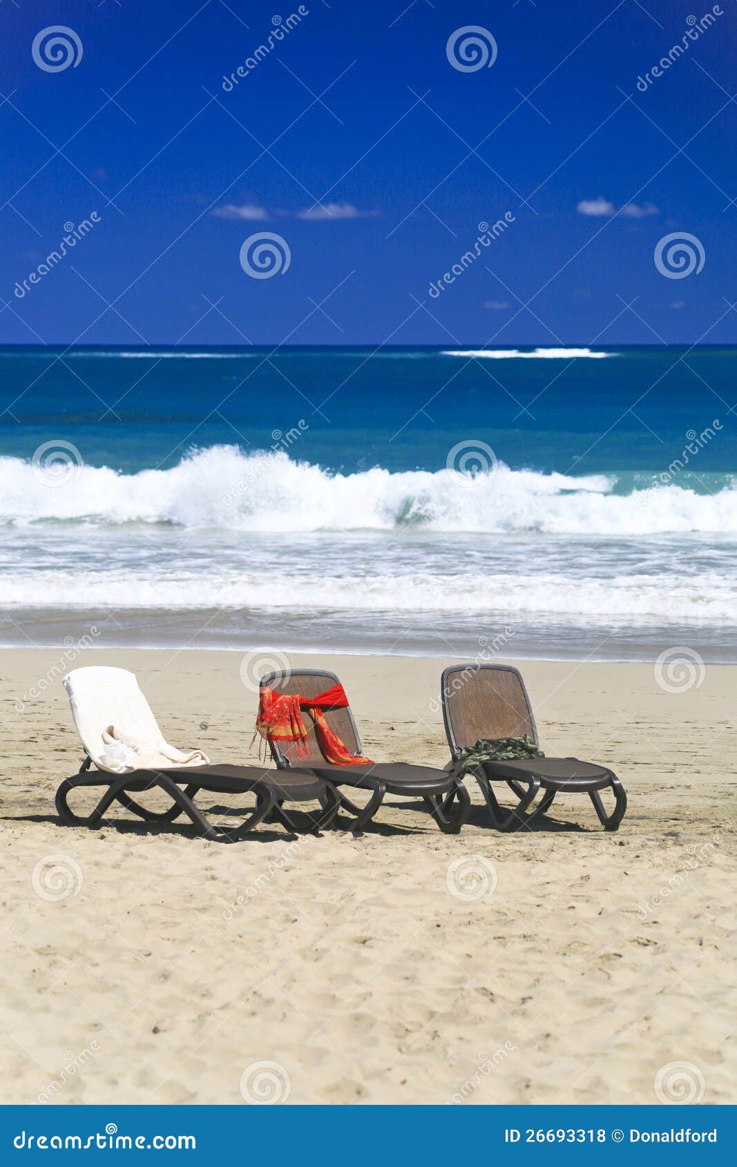 Three Beach Lounge Chairs on the Cabarete Beach Stock Photo - Image of ...