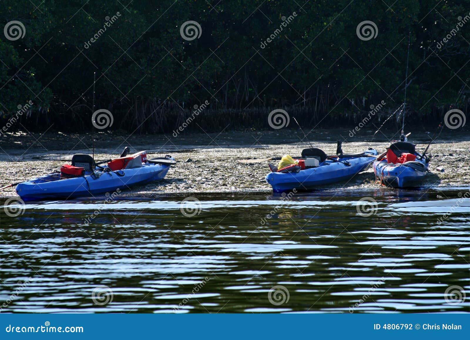 Three beached blue kayaks stock photo. Image of lake, kayak - 4806792