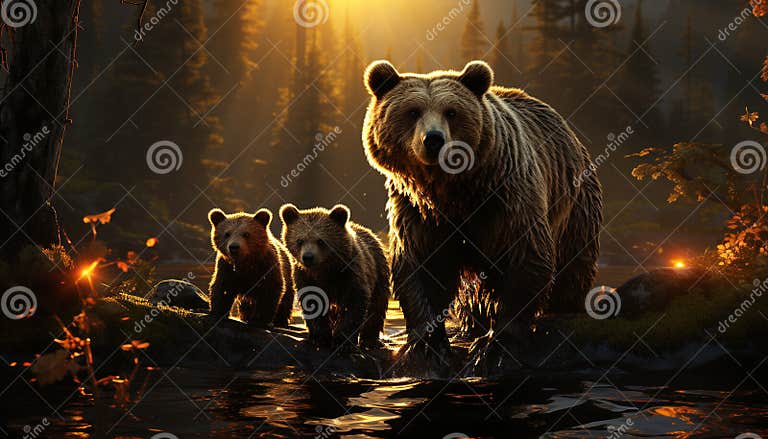 Three Bear Cubs Walking in the Tranquil Forest Generated by AI Stock ...