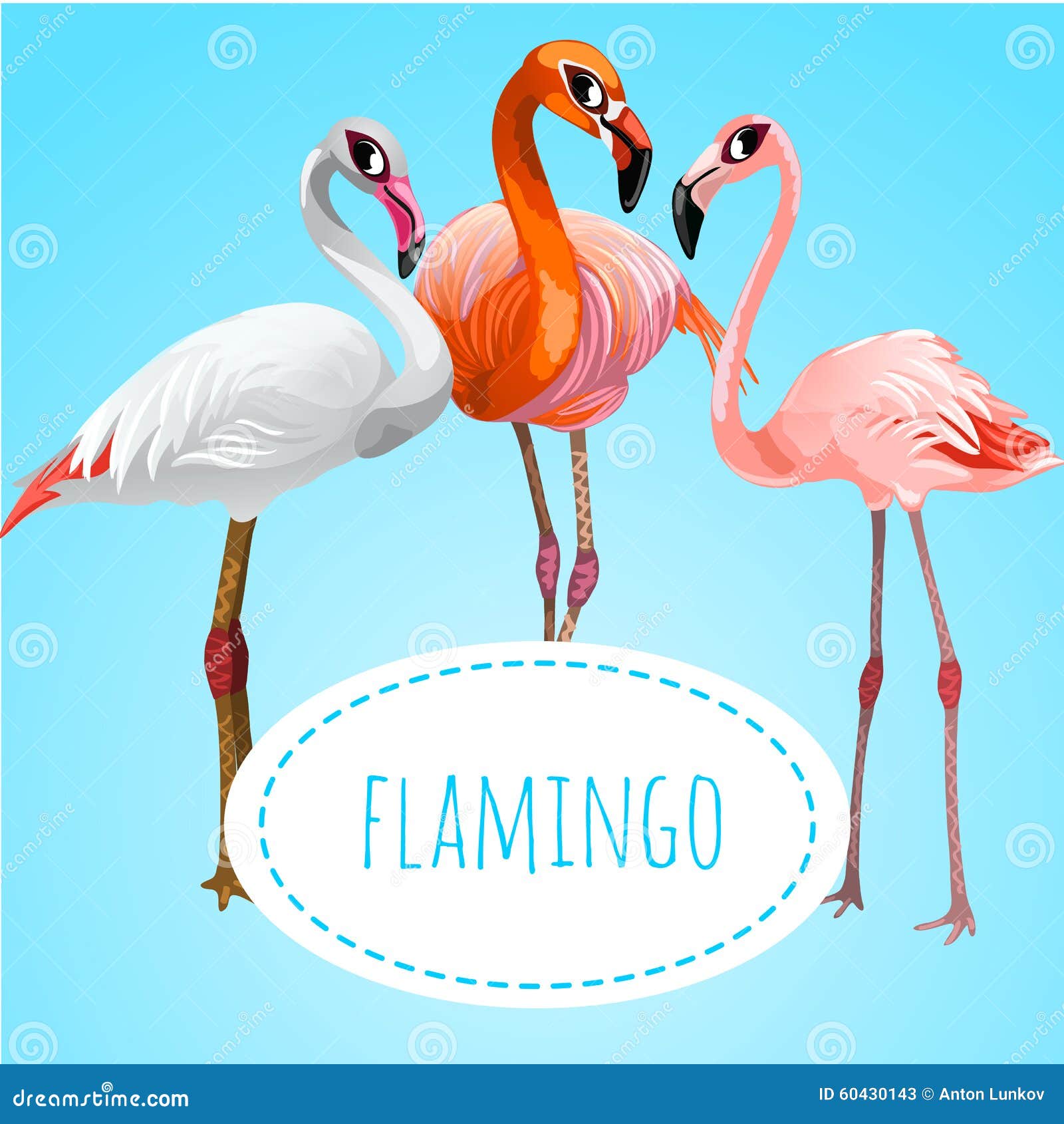 Three Beautiful Flamingos on a Blue Background Stock Vector ...