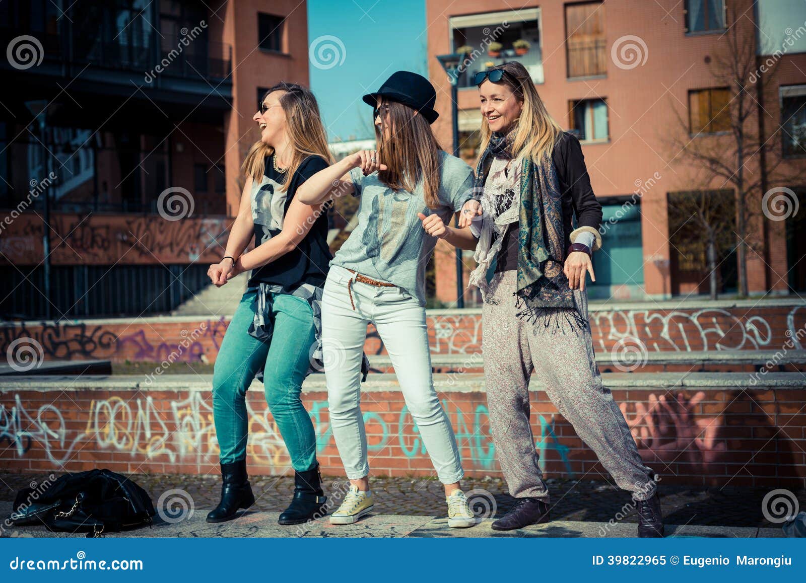Three Beautiful Friends Authentic Dancing Stock Image - Image of people ...