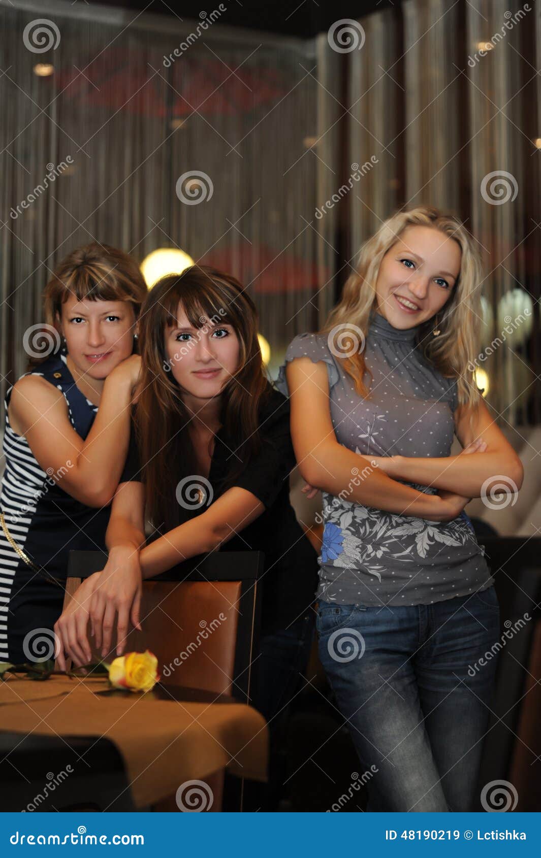 Three Beautiful Girls in Restaurant Stock Image - Image of leisure ...