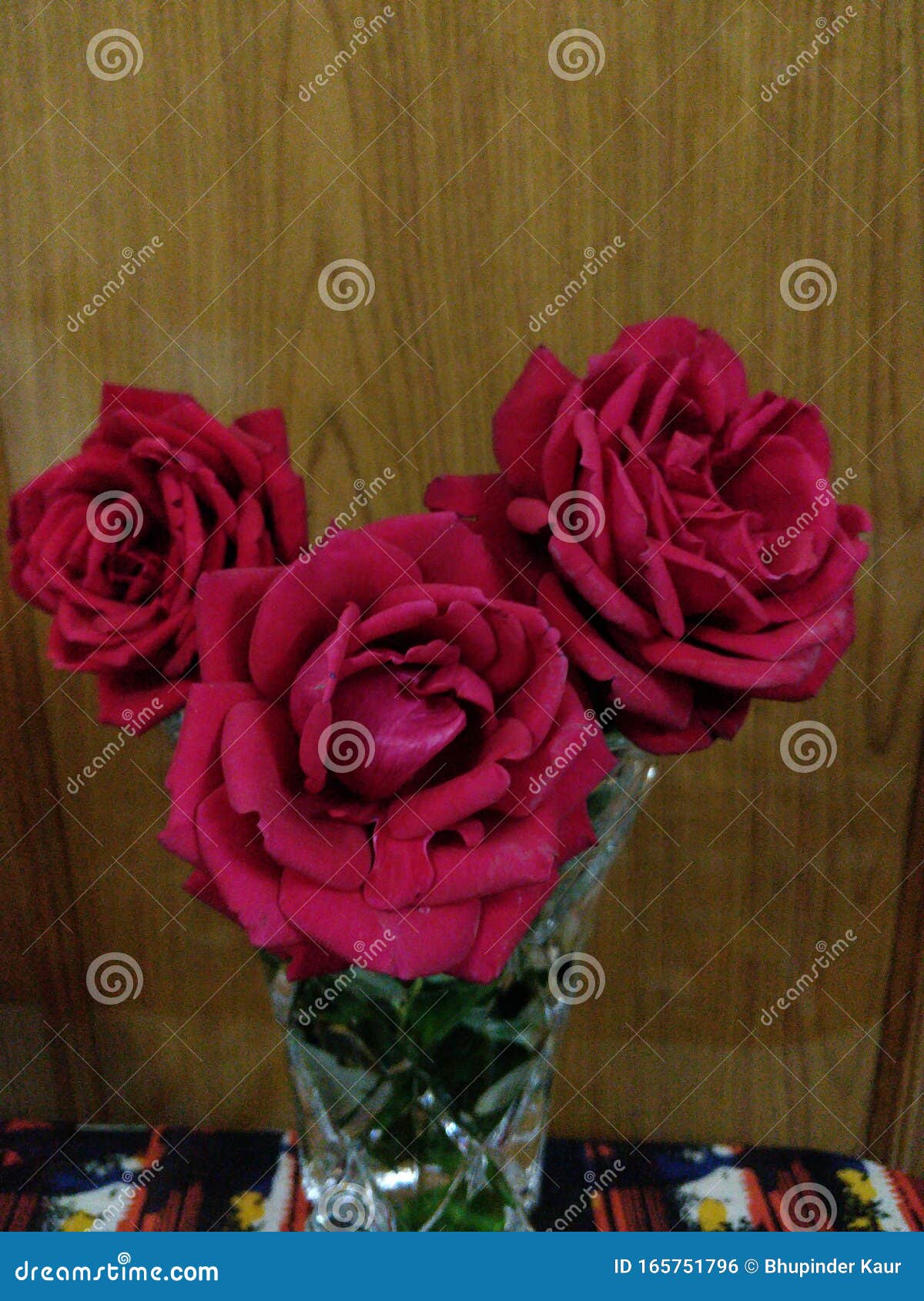 Three Beautiful Red Rose with Stems and Green Leaves Image Studio ...