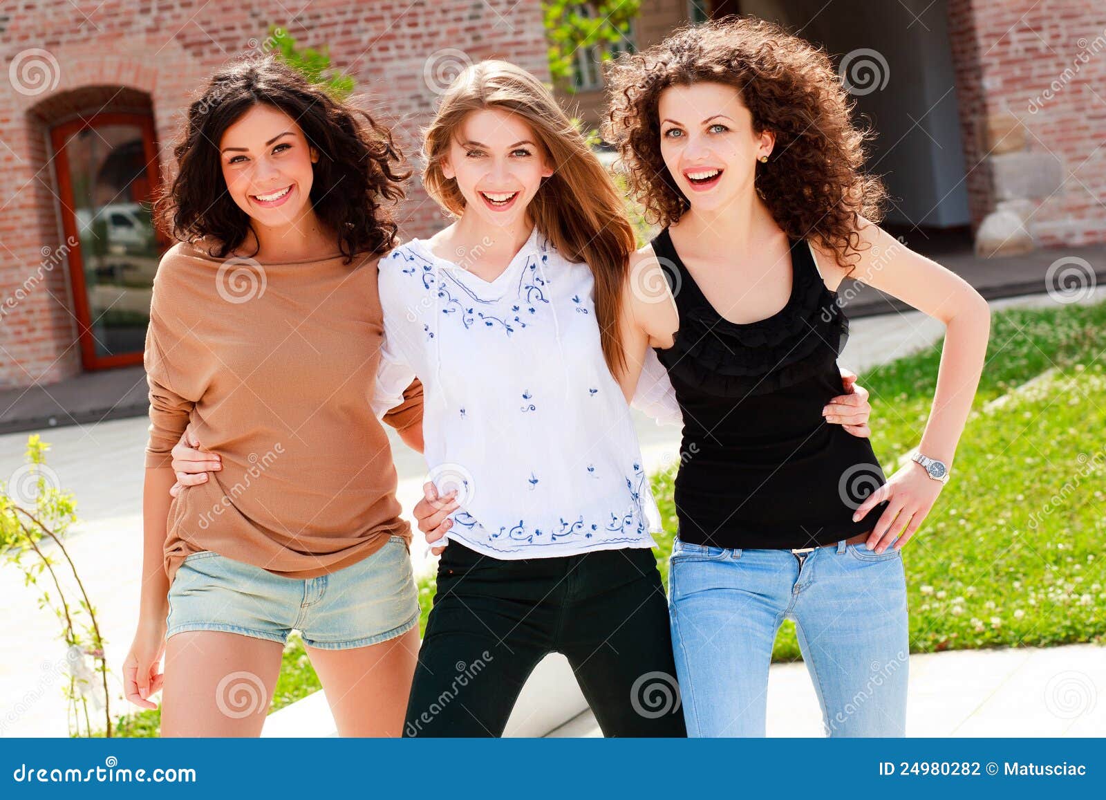 Three Beautiful Women Smiling Stock Photo - Image of girlfriends ...