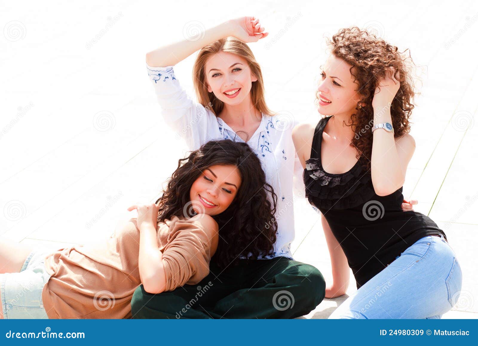 Three Beautiful Women Smiling Stock Image - Image of fashion, court ...